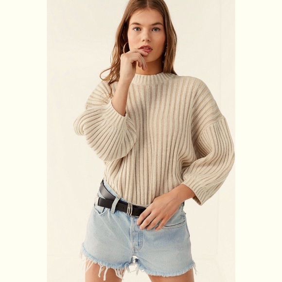 Urban Outfitters | Sweaters | Urban Outfitters Mock Neck Balloon Sleeve Thick Ribbed Lightweight ...